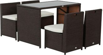 OUTSUNNY 5-teiliges Polyrattan Gartenm&ouml;bel-Set, wetterfest Balkonm&ouml;bel f&uuml;r 4 Personen Terrassenm&ouml;bel mit Tisch 4 St&uuml;hle Kissen, Lounge-Set Essgruppe