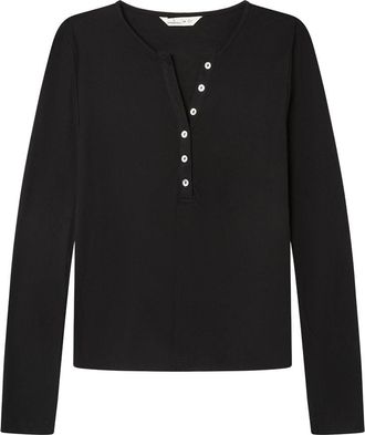 Springfield Damen Henley Long Sleeve T-Shirt Langarmshirt, Schwarz, Medium