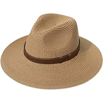Dreshow Damen Panama Hut Breiter Krempe Stroh Sommer Fedora Strohhut Panama Aufrollen Hut Strand Rollbar UV Sonnenhut UPF 50 +