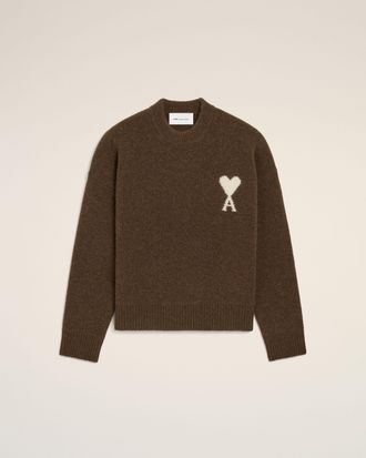 Ami Ami Paris - Pull marron en alpaga Ami de Coeur Marron Chocolat & ecru - Taille : XXS - Unisex