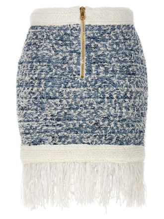 Balmain Fringed Tweed Skirt - Navy