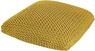 Homescapes Strickpouf gro&szlig; gelb 70 x 20 cm Bodenkissen Sitzkissen 100% Baumwoll Bezug grob gestrickt mit Polystyrol F&uuml;llung