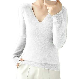 Generic Pull en tricot pour femme avec col en V - Couleur unie - Classique - Confortable - D&eacute;contract&eacute; - Manches longues - Coupe ajust&eacute;e - L&eacute;ger - Tendance - 