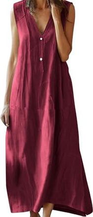 Generic Robe Longue Femme Robes Longues Femmes &Eacute;t&eacute; Chic Et Elegant Style D&eacute;contract&eacute; De Plage Confortable Dos Nu sans Manches Vin Rouge XL