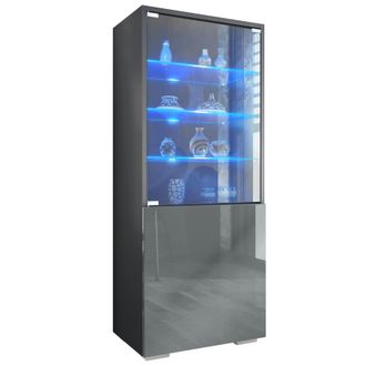 Vladon Vitrine Granada, Made in Germany, Vitrinenschrank mit Glastür und Glaseinsatz inkl. LED, Anthrazit matt/Grau Hochglanz (50 x 122,5 x 34,5 cm)