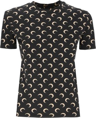 Marine Serre Moon Bedrucktes Jersey Kurzarmshirt mit Rundhalsausschnitt - - Tops - Damen - Mehrfarbig - 2XS