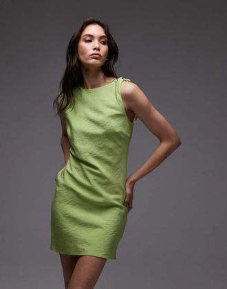 Topshop Aline - R&uuml;ckenfreies Minikleid aus Cupro in Limette-Gr&uuml;n
