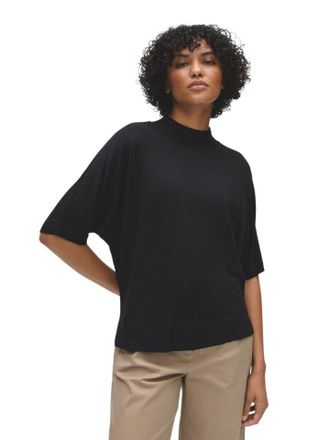 OPUS Langarmshirt schwarz,Casual,Viskose,Unifarben,Stehkragen,Kurzarm,Loose Fit