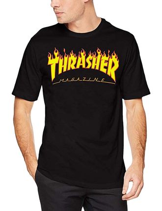 Thrasher Flame T-Shirt f&uuml;r Herren, Schwarz (Schwarz/Flammen), Small