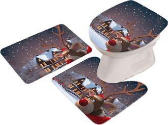 Generic Toilettensitzabdeckung - Weihnachtsteppich, Festliche Anti -Slip -Matte | Cartoon Design Badezimmerdekor für Zuhause, Wohnheim, Hotel, Wohnung, Mietha