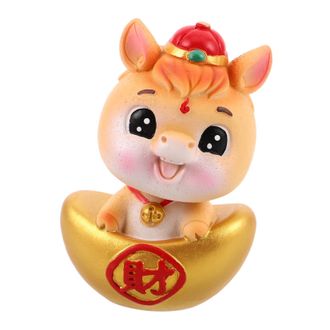 Cabilock Resin Pferdefigur mit Kopfnicken Chinesisches Tischornament Gl&uuml;cksbringer Jahr Des Pferdes Goldener Yuan Bao Statue Dekoratives Neujahrs Maskottchen f