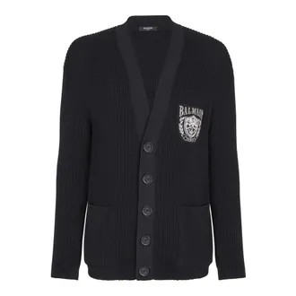 Balmain Homme, Pulls, Noir, Taille: M Cardigan en maille tube de coton
