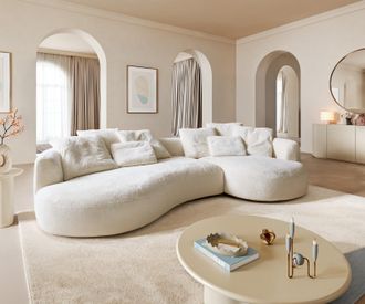 DELIFE Big-Sofa Edina 330x170 cm Pl&uuml;sch Creme-Wei&szlig;, Big Sofas
