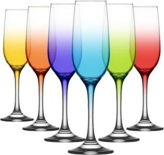 LAV 215ml Fame Fl&ucirc;tes &agrave; Champagne en Verre - Couleurs Compl&egrave;tes - 6X Reusable Mariage Anniversaire F&ecirc;te Prosecco Vin Cocktail Verres
