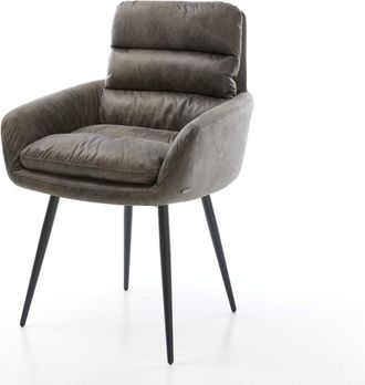 DELIFE Esszimmerstuhl Abelia-Flex mit Armlehnen Mikrofaser Grau Antik 4-Fuß konisch Schwarz, Esszimmerstühle