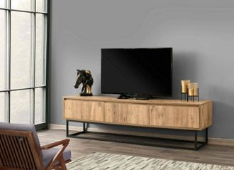 Dmora Fernsehschrank Suhail, St&auml;nder f&uuml;r Wohnzimmerfernseher, Niedriges Wohnzimmer-Sideboard, TV-St&auml;nderbasis, 180x40h50 cm, Eiche und Schwarz