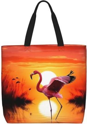 Generic Coucher De Soleil Sur Un Flamant Roses Sac Cabas Grand Tote Bag D&eacute;contract&eacute; Sac Fourre-Tout Pour Shopping Plage Gym