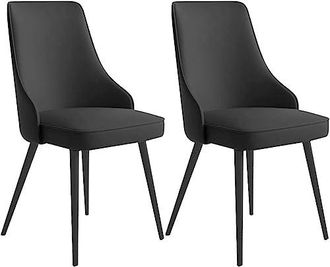 Generic Lot de 2 chaises de salle à manger imperméables en cuir synthétique - Chaises dappoint élégantes noires avec pieds en métal pour cuisine, salon, salon
