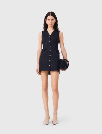 Maje Robe Tailleur Lurex Sans Manches - Bleu Marine - Maje