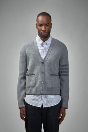 Thom Browne Milano Stitch V Neck Cardigan In Merino Wool