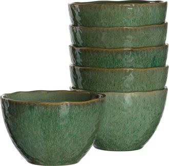 Leonardo Leonardo Matera Keramik-Schalen, 6-er Set, spülmaschinengeeignete Schüsseln, 6 Steingut-Schalen mit Glasur, grün, 980 ml, Ø 15,3 cm, 018540