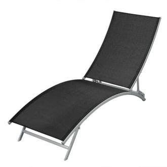vidaXL Transat de Jardin Bain de soleil Chaise Longue Acier et textil&egrave;ne Noir vidaXL