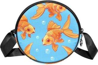 Generic Petit sac &agrave; bandouli&egrave;re circulaire pour femme, petit sac &agrave; bandouli&egrave;re Goldfish avec fermeture &eacute;clair, bretelles r&eacute;glables, sac &agrave; main rond d&eacute;contract