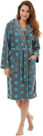 Brandsseller Peignoir Femme avec Capuche L/XL - Doux et L&eacute;ger en Microfibre avec Motif &Eacute;toiles - Certifi&eacute; Oeko-Tex - Id&eacute;al Maison, Spa ou Sauna - Gris/Turquoise