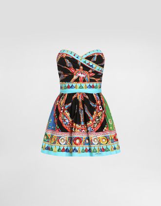 Dolce & Gabbana Kleid Aus Popeline Mit Carretto-print - Frau Kleider Mehrfarbig 42