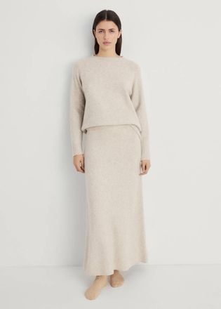 Mango Pull &agrave; col rond en maille beige - Femme - S - MANGO