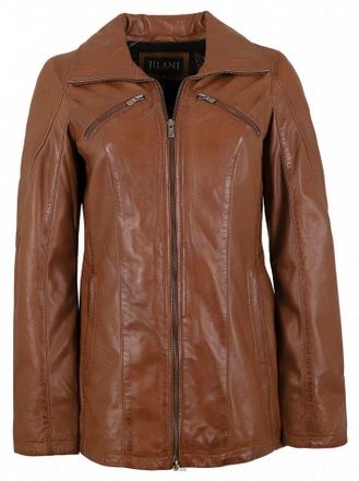 Jilani Lederjacke Aroa Jilani - Damen Lederjacke Lammnappa mittelbraun Pflanzlich gegerbt