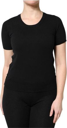 Dolce & Gabbana Femme, Tops, Noir, Taille: 36 FR T-shirt Noir en Coton à Col Rond