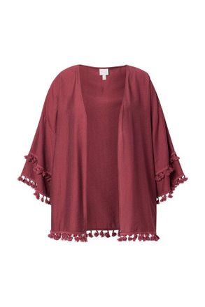 Ulla Popken Kurzjacke Kimonojacke Quasten-Borte offene Form 3/4-Arm