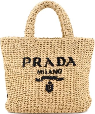 Prada Logo Raffia Small tote bag - Tons neutres