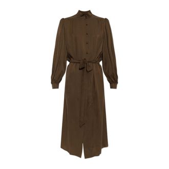 Valentino Garavani Seiden-Midi-Kleid mit Tailleng&uuml;rtel - - Dresses - Damen - Braun - 2XS