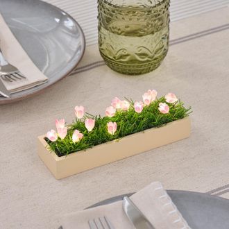 Lights4fun Bunte Mini-Tulpenwiese | 15 warmwei&szlig;e LEDs | Batteriebetrieben | mit 6h Timer | Beleuchtete Deko Ostern & Fr&uuml;hjahr | f&uuml;r Tisch, Fensterbank & Wohnbere