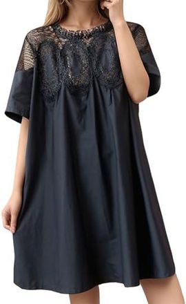 Generic Robes amincissantes 2026 - Couleur unie - Bouton - Poche pliss&eacute;e - Robe chemise ample, Noir, 3XL