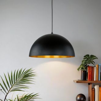 Licht-Erlebnisse Hängeleuchte Industrial Gold Schwarz matt Ø50cm rund leichtbauweise E27 Esszimmer Wohnzimmer Loft Industrie Pendellampe Hängelampe