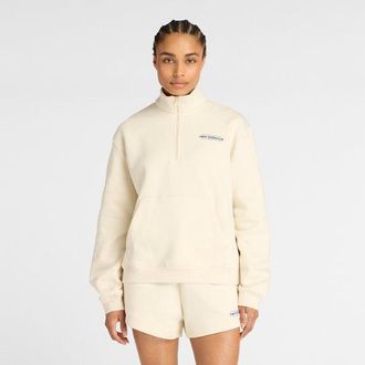 New Balance Damen Reimagined Fleece Half Zip in Beige, Baumwollfleece, Gr&ouml;&szlig;e XL