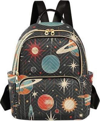 Mnsruu Mini sac à dos pour femme, style rétro, planètes, fusées, espace, petit sac à dos tendance, sac à dos décontracté, Multi914, M