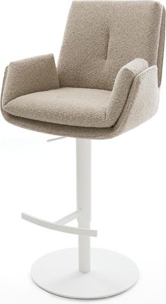 DELIFE Barstuhl Clea-Flex Boucl&eacute; Schlamm Drehfu&szlig; h&ouml;henverstellbar Metall Wei&szlig;, Barst&uuml;hle