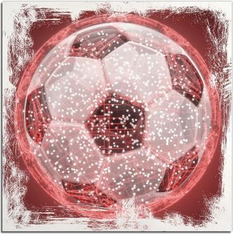 Wallario Wandbild aus Holz Fußball digital - Netzwerk in rot - 40 x 40 cm in Premium-Qualität: Brillante Farben