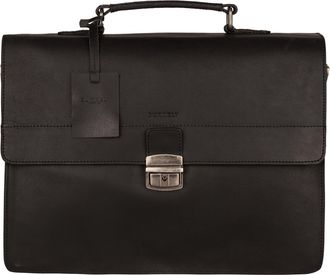 Burkely Fundamentals Vintage Dean Briefcase 3-Comp - Schwarz Hunter Leder Laptoptasche - Klassische Aktentasche mit Schl&uuml;sselschloss