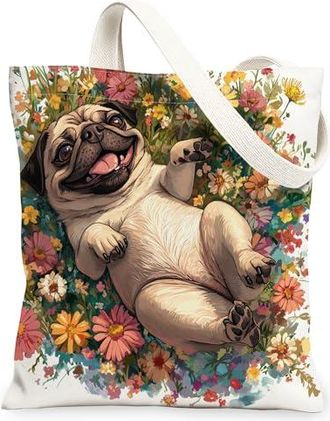 Generic Sac fourre-tout en toile pour le shopping 33 x 38 cm, sac &agrave; bandouli&egrave;re r&eacute;utilisable pour femme, peinture danimaux domestiques, d&eacute;coration cadeau