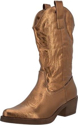 Elara Bottes Femmes de Cowboy Motard Chunkyrayan DEN928P Rosegold PU 40