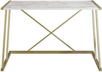 Hanah Home Glamorous Study Desk, White & Gold, 120 x 75 x 60 cm | 100% Melamine Coated Particle Board, 18 mm Thick, Sturdy Metal Legs | Elegant & Functional Desi