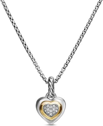 David Yurman collier Petite Cable Heart en or 14ct et argent sterling pav&eacute; de diamants (17,1 mm)