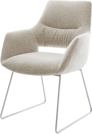 DELIFE Polsterstuhl Yago-Flex mit Armlehnen Kufengestell Edelstahl Webstoff Soft Beige Taschenfederkern