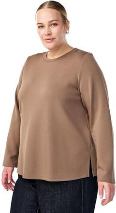 Zizzi Haut en jersey à manches longues et col rond pour femme, grandes tailles, tailles 42-60, fossile, 44-46 grande taille