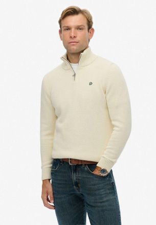 Superdry Strickpullover COTTON KNIT HENLEY aus Baumwolle, Slim Fit, mit Stehkragen, h&uuml;ftlange Form, pflegeleicht